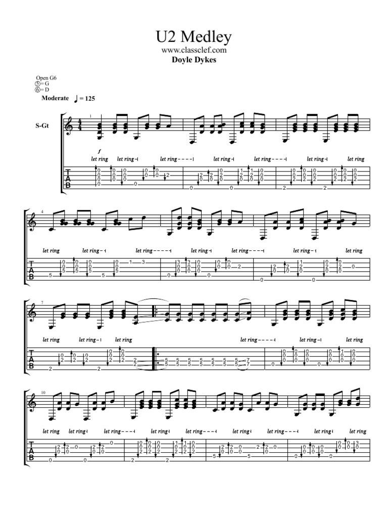 U2 Medley Guitar Tab for Open G Tuning | PDF