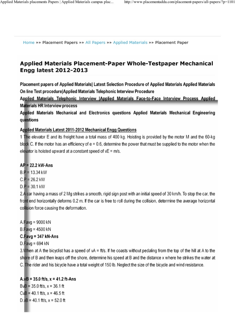 Applied Materials Placement Papers | PDF | Technology & Engineering
