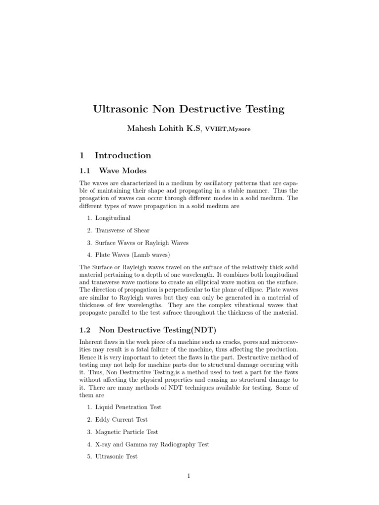Ultrasonic Non-Destructive Testing Overview | PDF | Waves | Ultrasound
