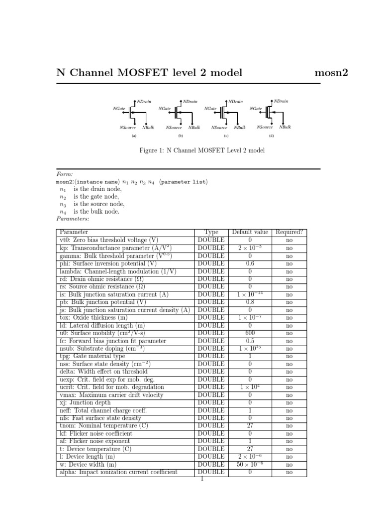 N Channel MOSFET Level 2 Model | PDF | Mosfet | Field Effect Transistor