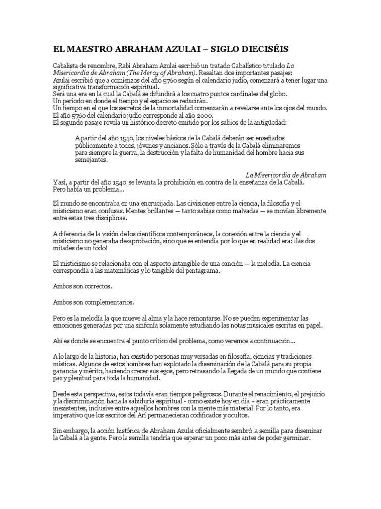 Abraham Azulai y la difusión de la Cabalá | PDF | Kábala | Misticismo