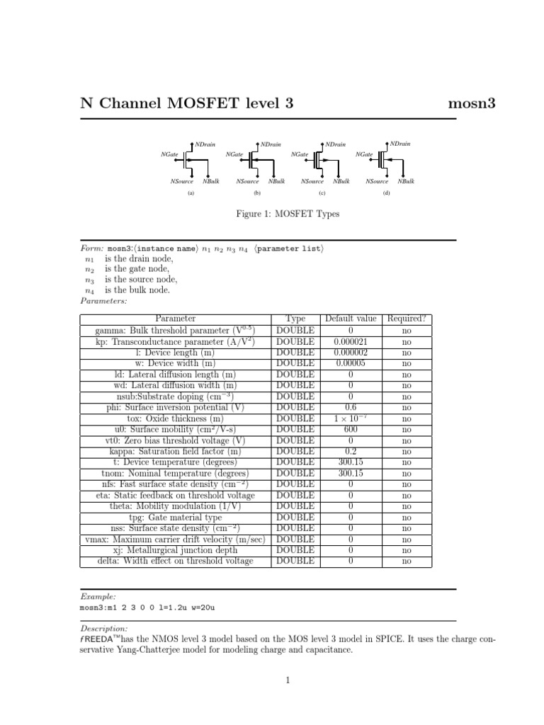 N Channel MOSFET Level 3 Model Documentation: Device Equations ...