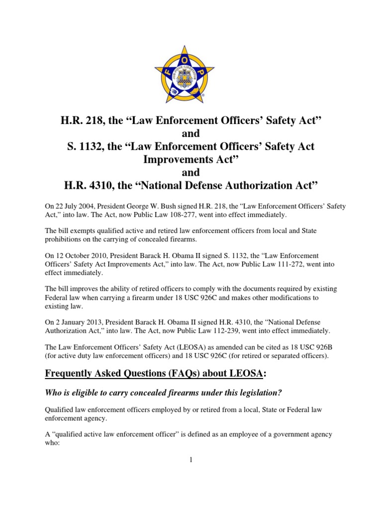 LEOSA (2law Enforcement Officers Safety Act Frequently Asked Questions ...