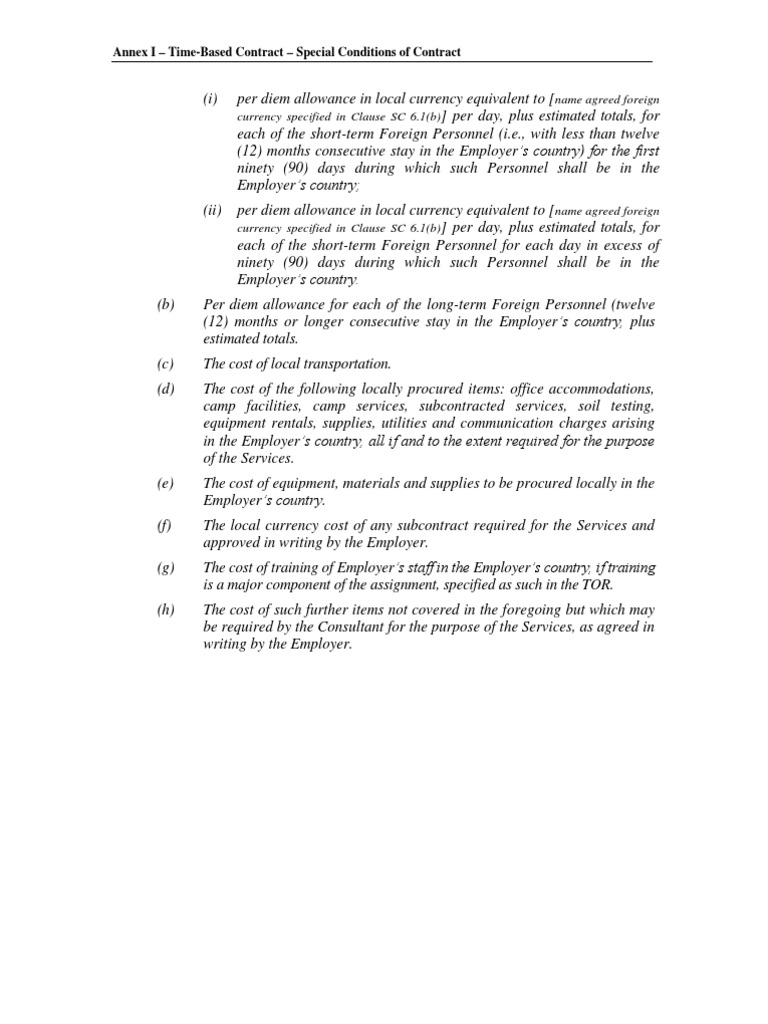 Annex I - Time-Based Contract - Special Conditions of Contract | PDF