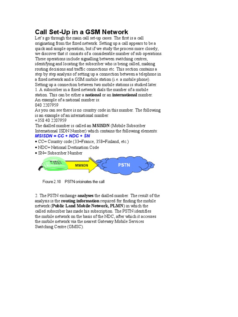 Call Set-Up in A GSM Network: Msisdn CC + NDC + SN | PDF | Software ...