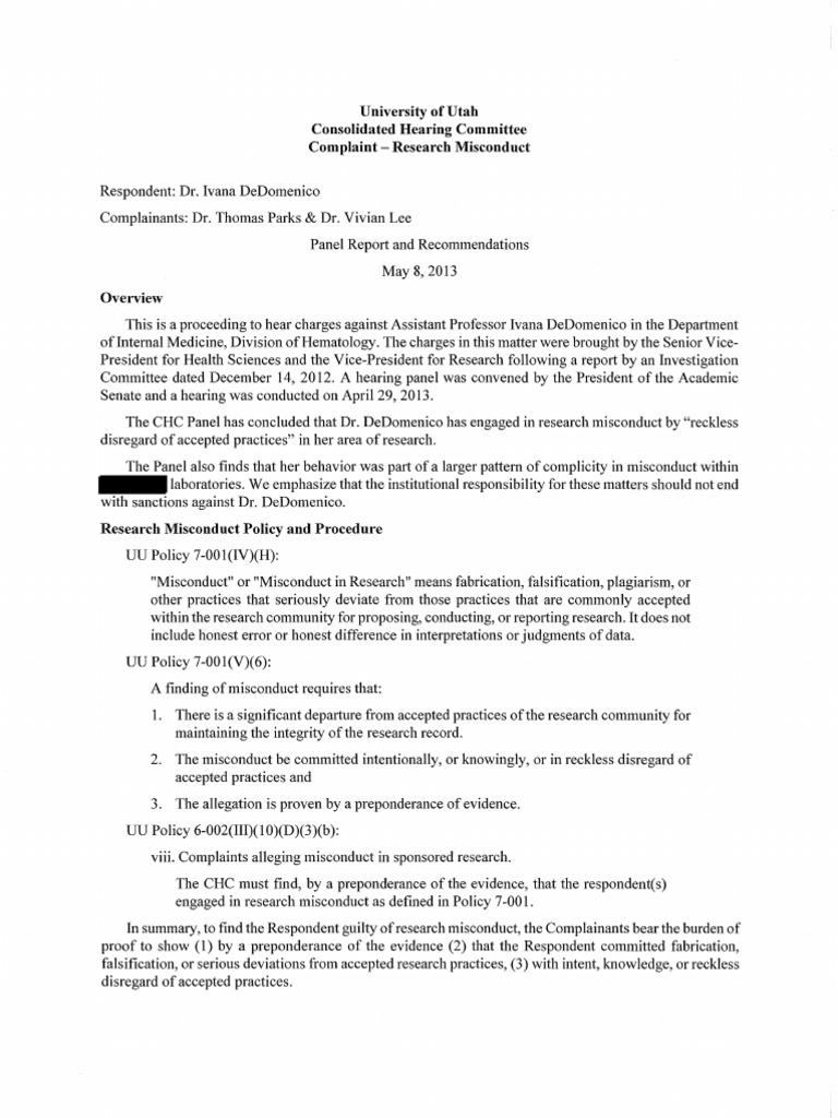 Research Misconduct Case: DeDomenico | PDF | Experiment | Falsifiability