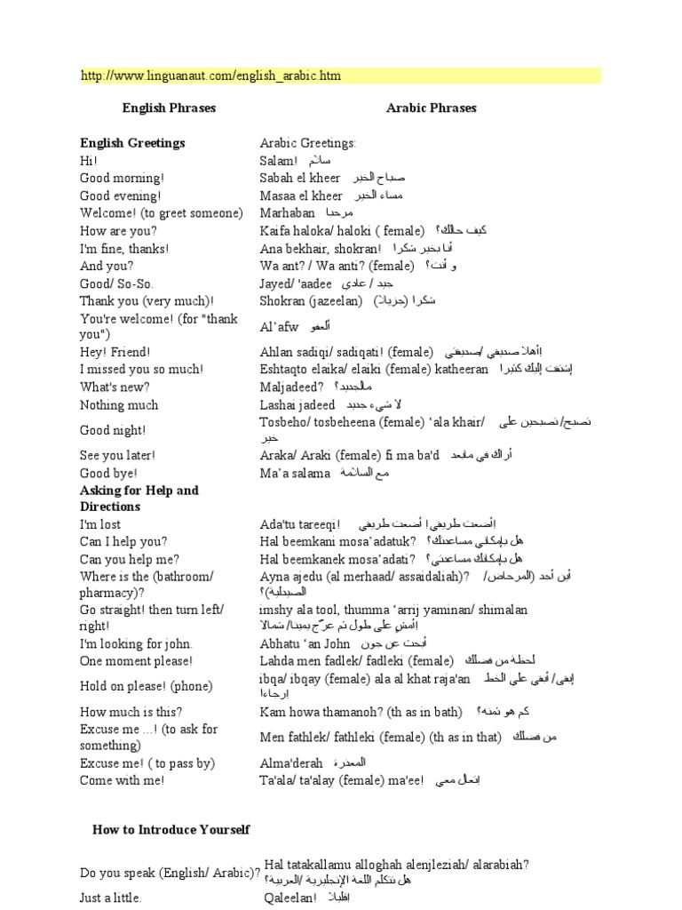 Phrases English Arabic | PDF | Foreign Language Studies