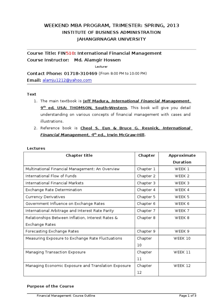 International Finance - COURSE OUTLINE | PDF | Test (Assessment ...