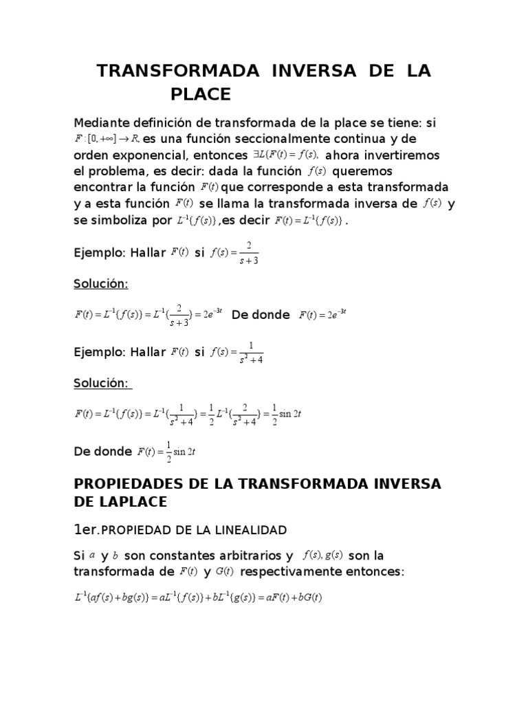 Transformada Inversa de Laplace: Ejemplos y Propiedades | PDF | Función ...