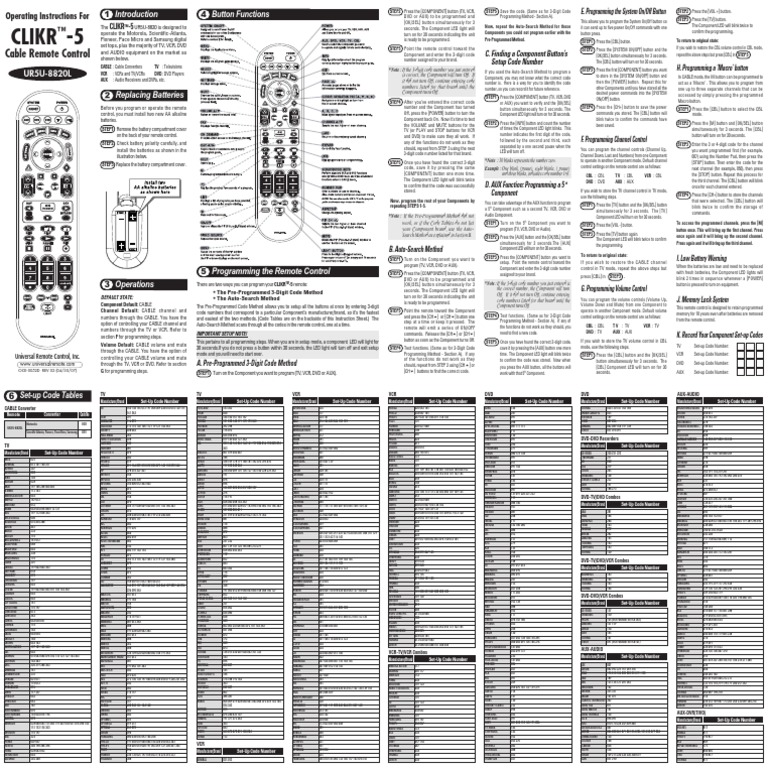 Clikr-5 Universal Remote Control Manual | PDF | Videocassette Recorder ...