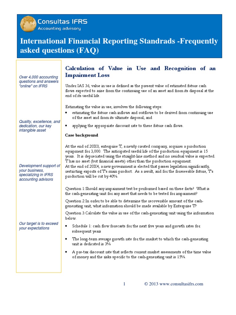 IAS 36 Calculation of Value in Use and Recognition of an Impairment ...