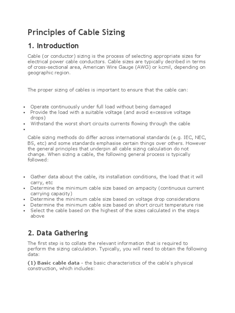 Principles of Cable sizing | Cable | Electrical Conductor