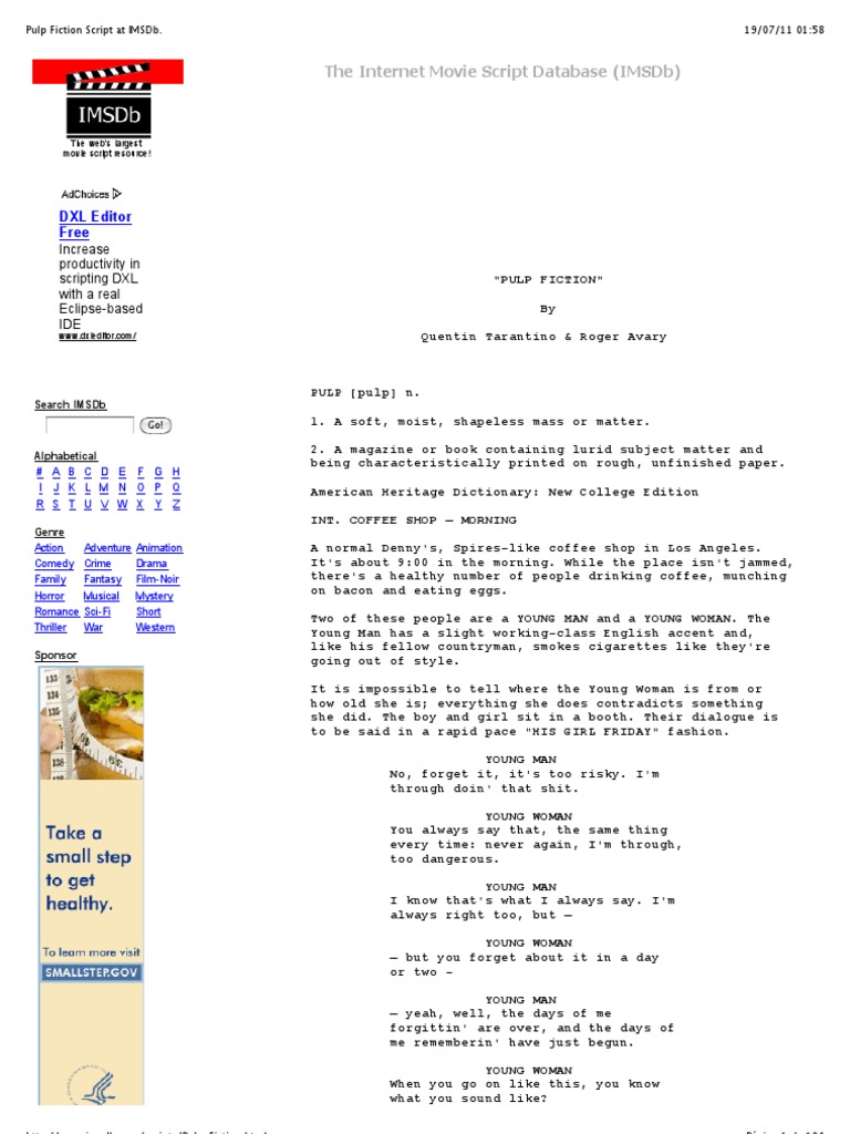 Pulp Fiction Script at IMSDb. | PDF | Pulp Fiction | Foods