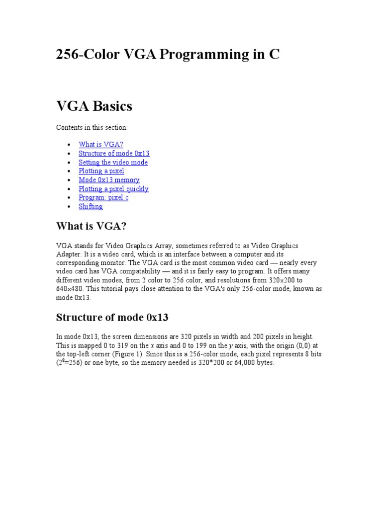 256-Color VGA Programming in C | PDF | Computers