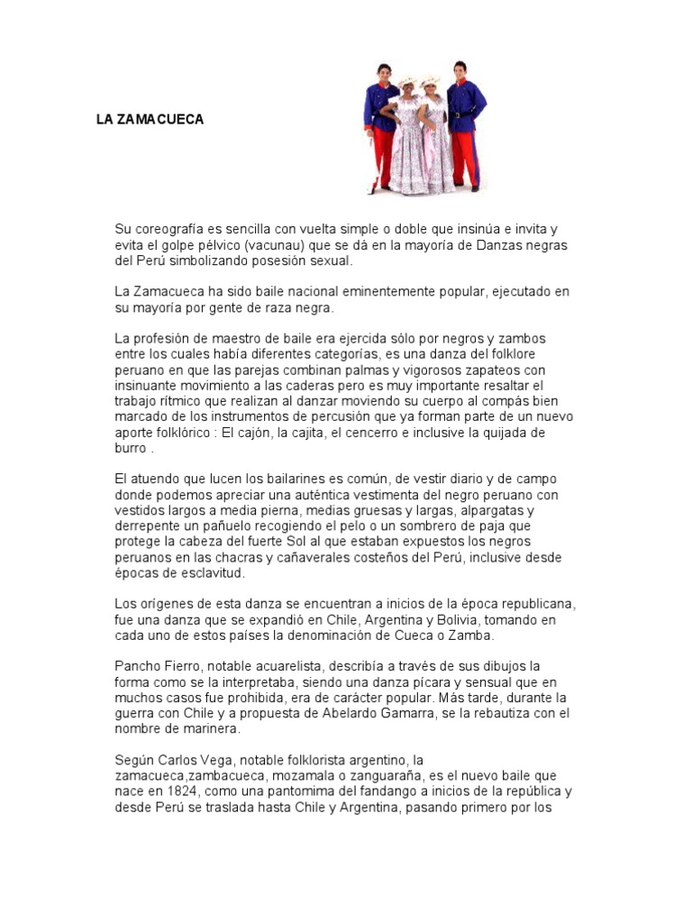 La Zamacueca | Descargar gratis PDF | Bailes | Las artes escénicas