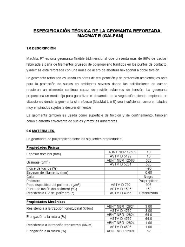 Especificación MacMat R Malla 6x8 2.20mm Galfan | PDF | Suelo | Hidrología