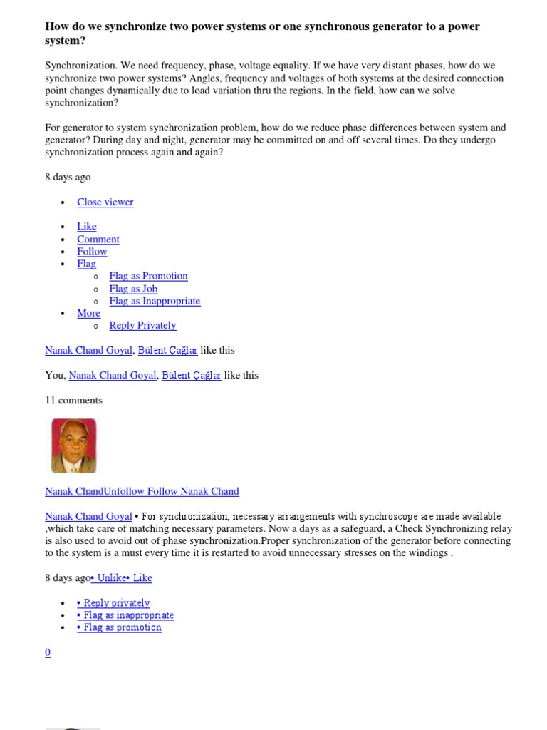 Synchronizing Generators to Power Systems | PDF | Electric Power System ...