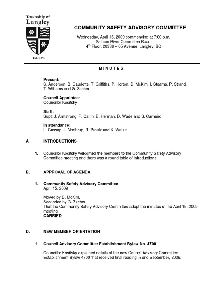 Community Safety Advisory Committee Minutes | PDF