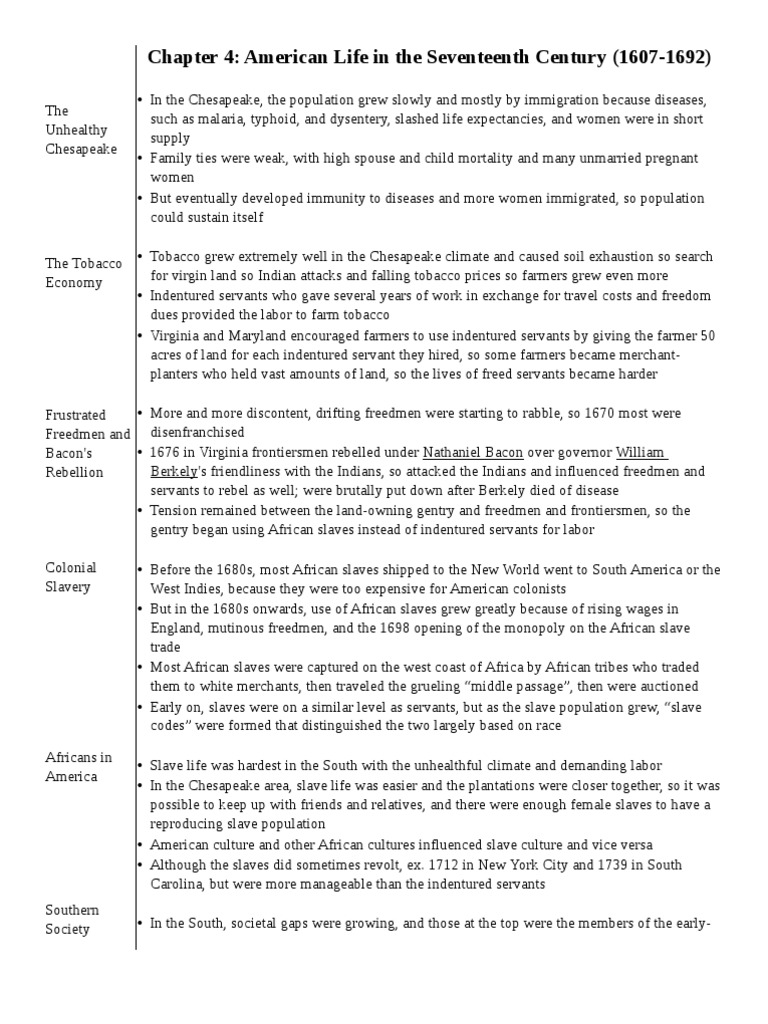 APUSH Chapter 4 Notes | PDF | Atlantic Slave Trade | Slavery