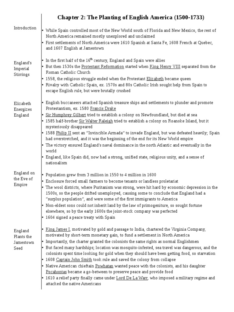 APUSH Chapter 2 and 3 Notes | PDF | Thirteen Colonies | Puritans