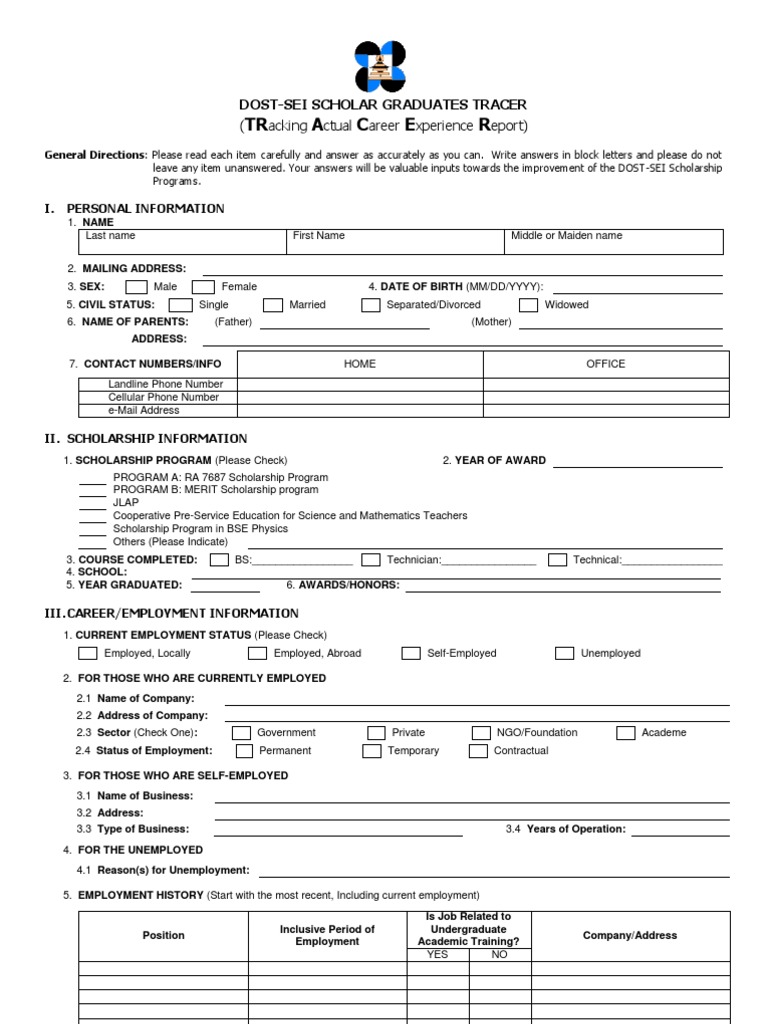 DOST-SEI Scholar Career Tracer Form | PDF | Career & Growth