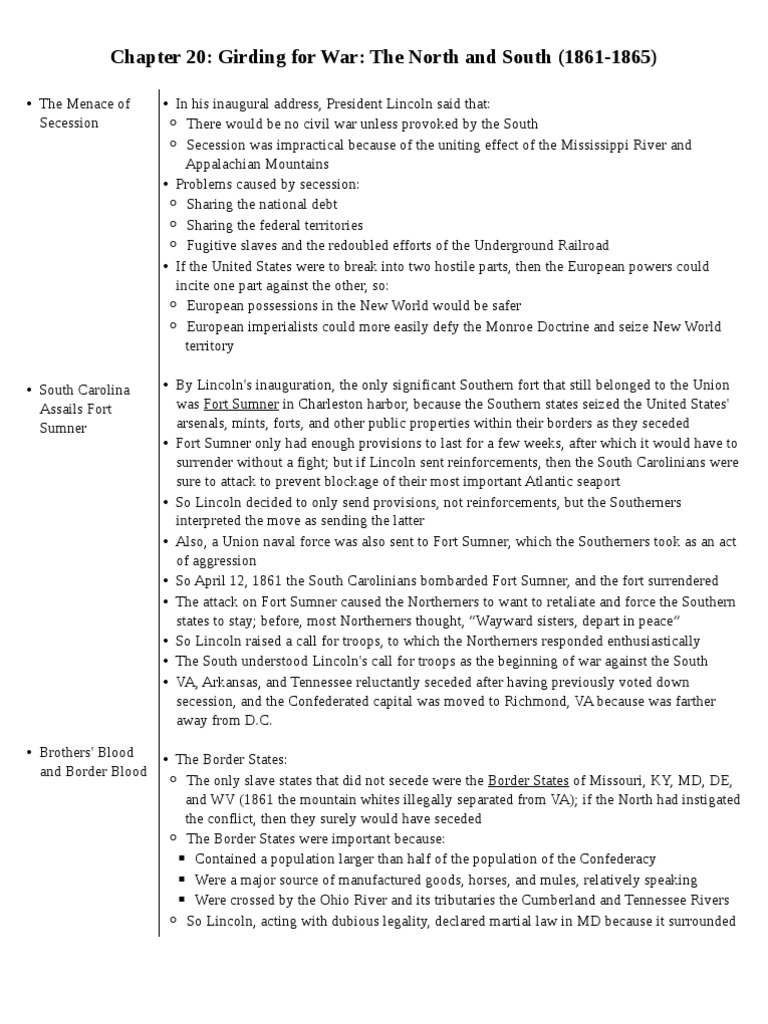 APUSH Chapter 20 Notes | PDF | Confederate States Of America | Union ...