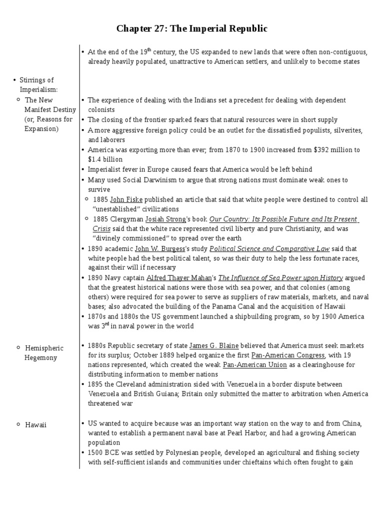 APUSH Chapter 27 and 28 Notes | PDF | The United States | Imperialism