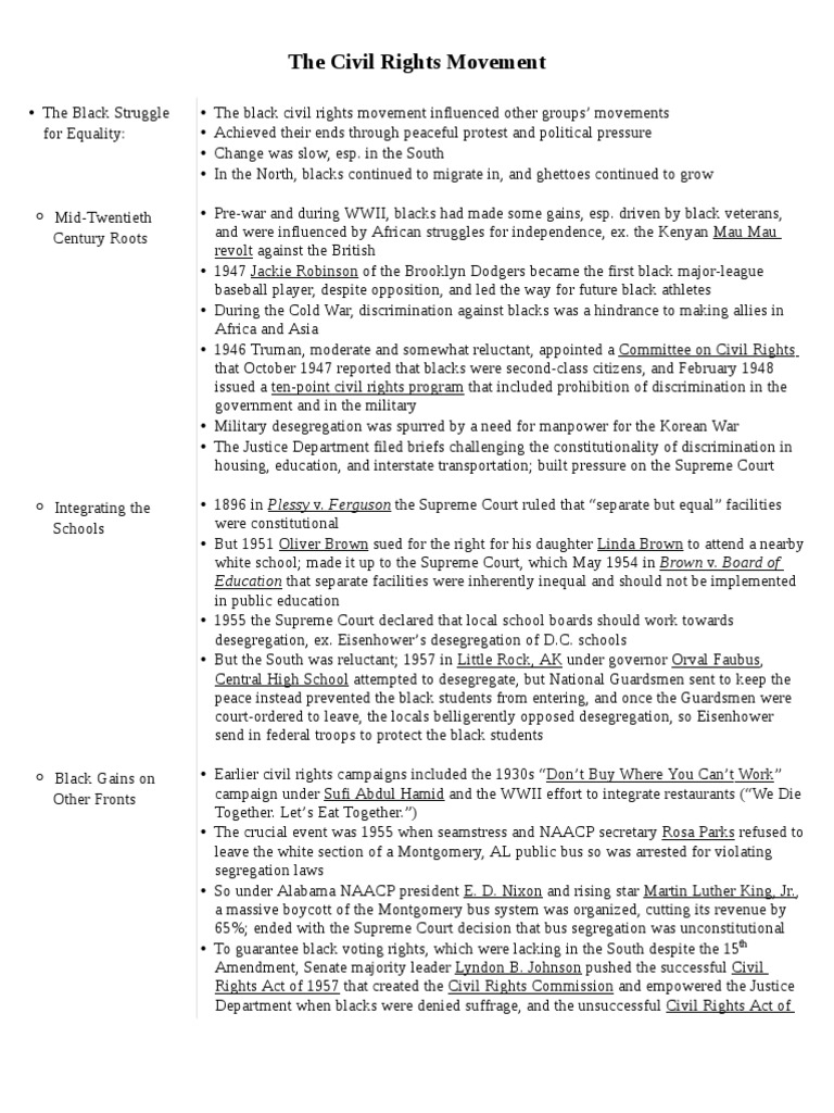 APUSH Civil Rights Movement Notes | PDF | Student Nonviolent ...
