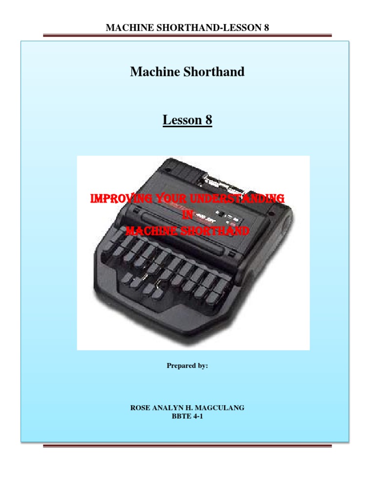 Machine Shorthand - Lesson 8 | PDF | Shorthand | Learning
