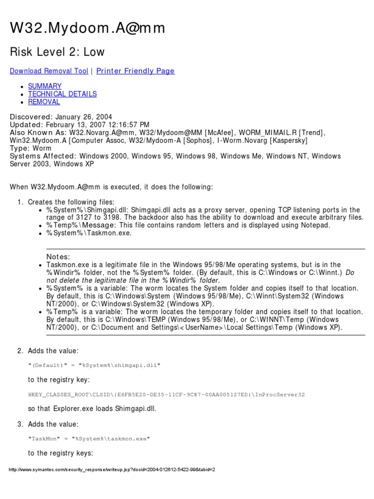 Source Email Worm - Win32.mydoom.a 