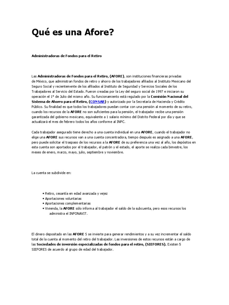 Qué Es Una Afore | PDF | Finanzas personales | Jubilación