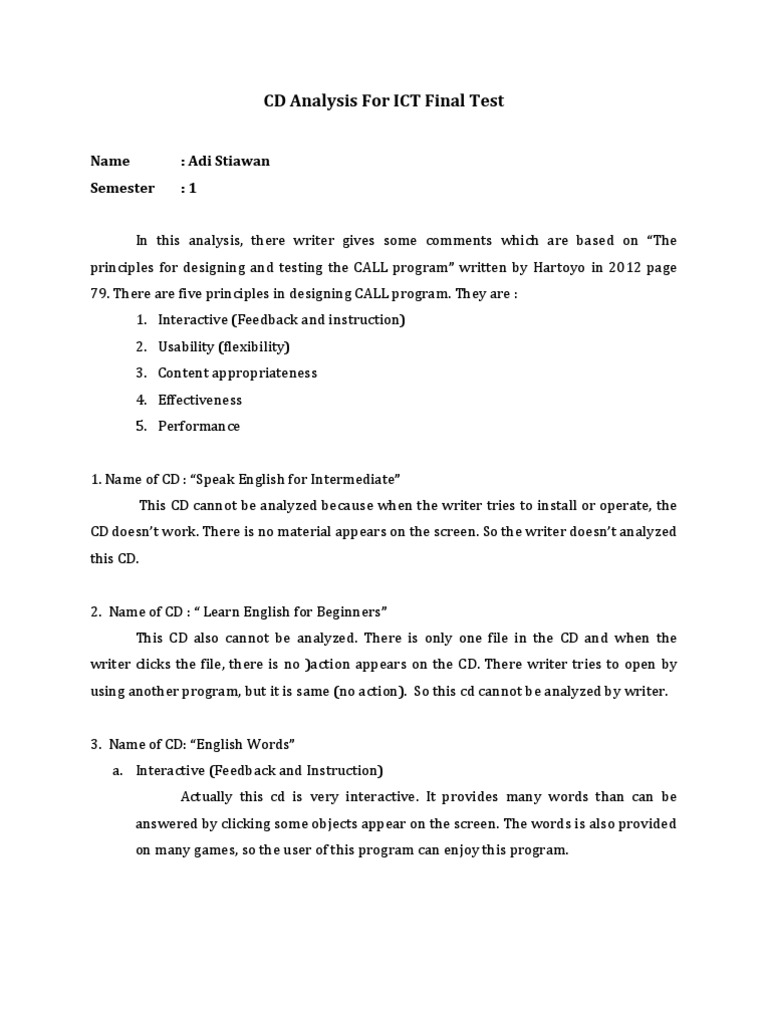 CD Analysis For ICT Final Test | PDF | Usability | Educational Technology