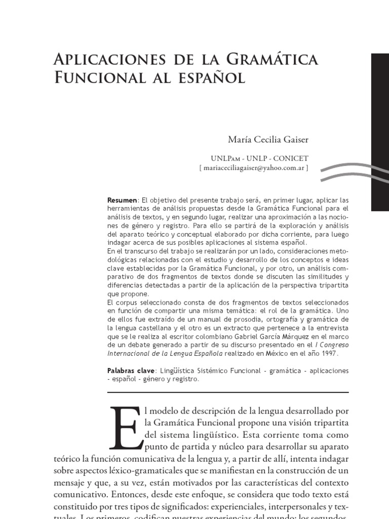 Aplicaciones de La Gramática Funcional Al Español | PDF | Verbo | Semiótica