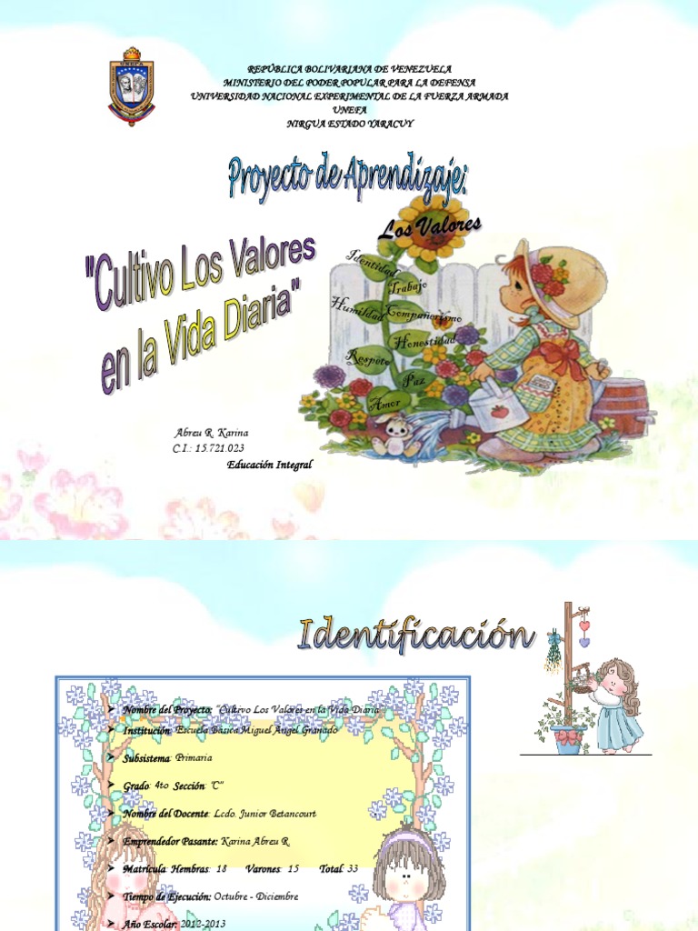 Proyecto de Aprendizaje Los Valores | PDF | Comunicación | Lectura (proceso)