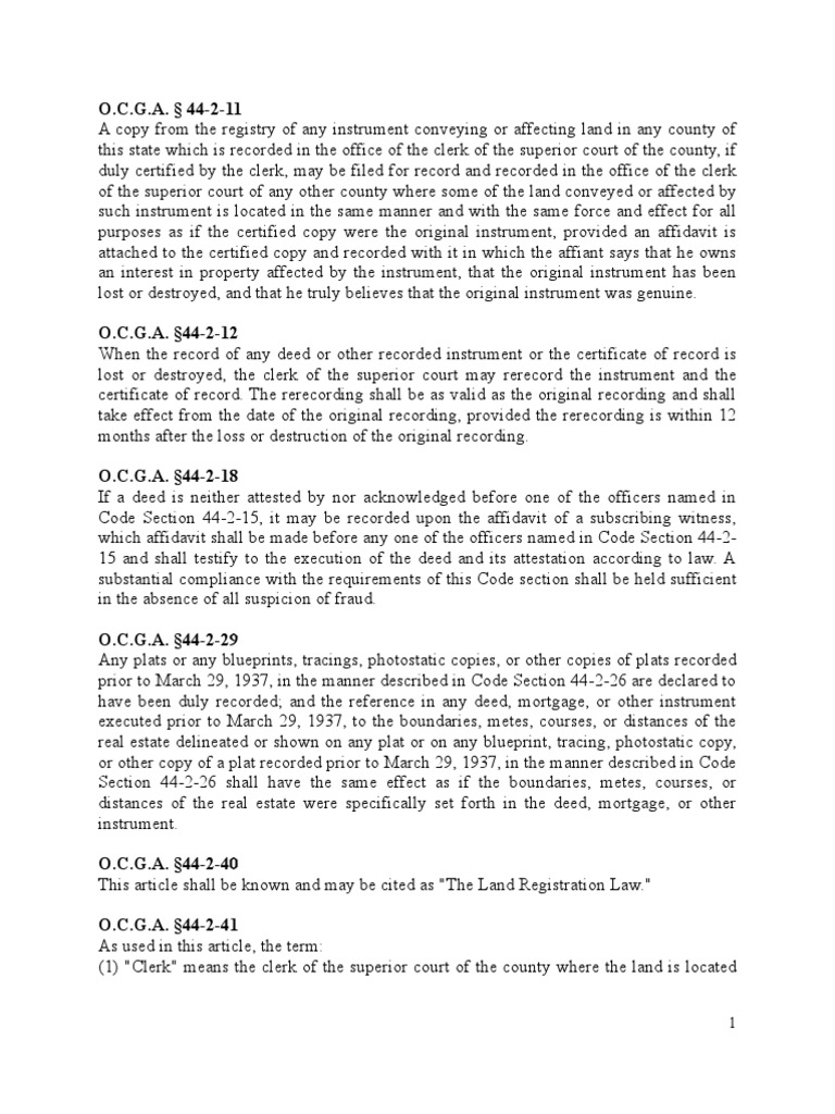 Notes for Appendix to Appellant's Brief (GA Land Codes) | Service Of ...