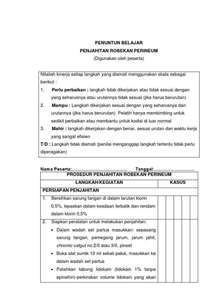 Penuntun Belajar Penjahitan Robekan Perineum | PDF