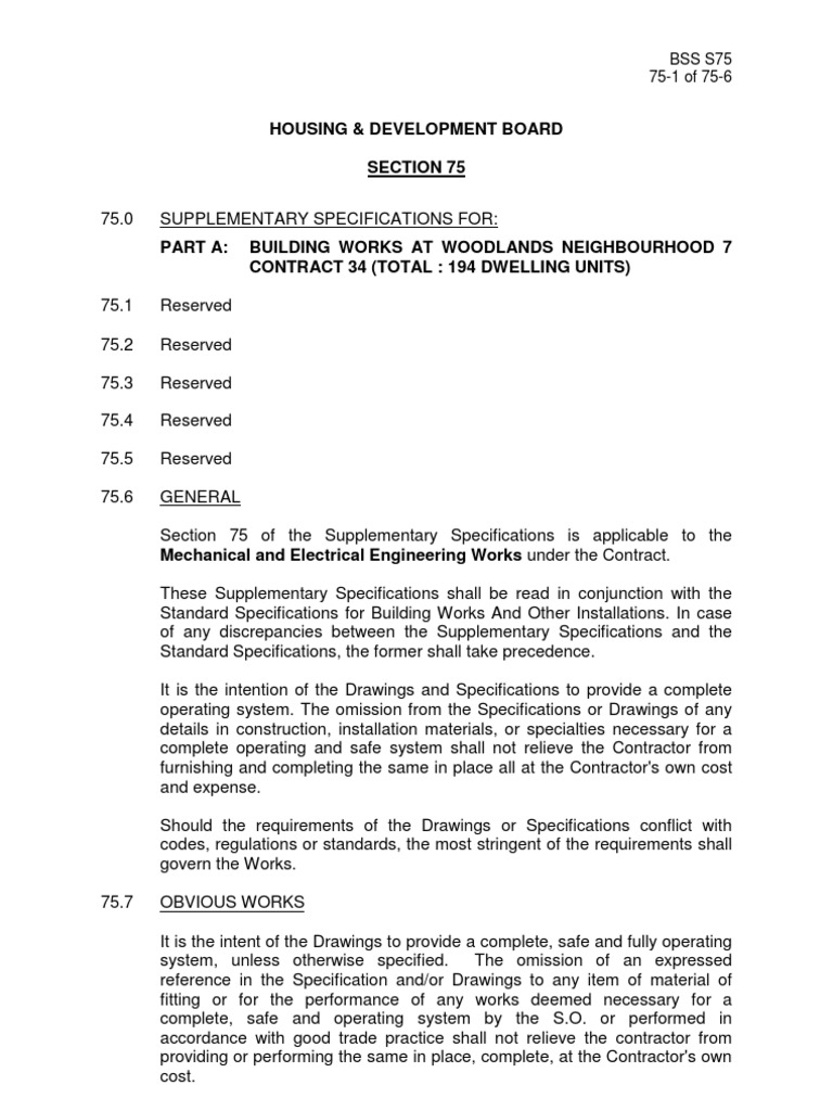 HDB Supplementary Specifications for Woodlands Neighbourhood 7 Contract ...