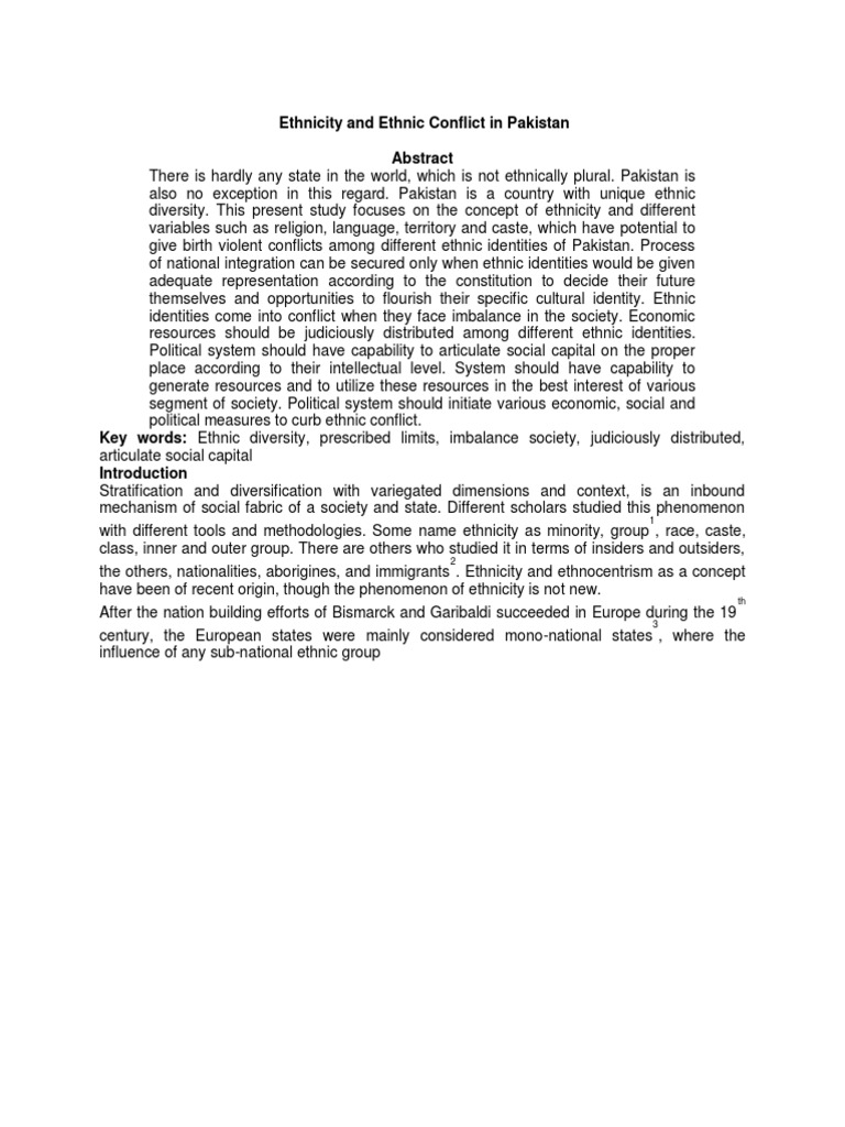 Ethnicity and Ethnic Conflict in Pakistan | PDF | Pakistan Peoples ...