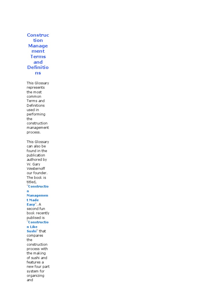 Construction Management Terms Glossary | PDF | General Contractor ...