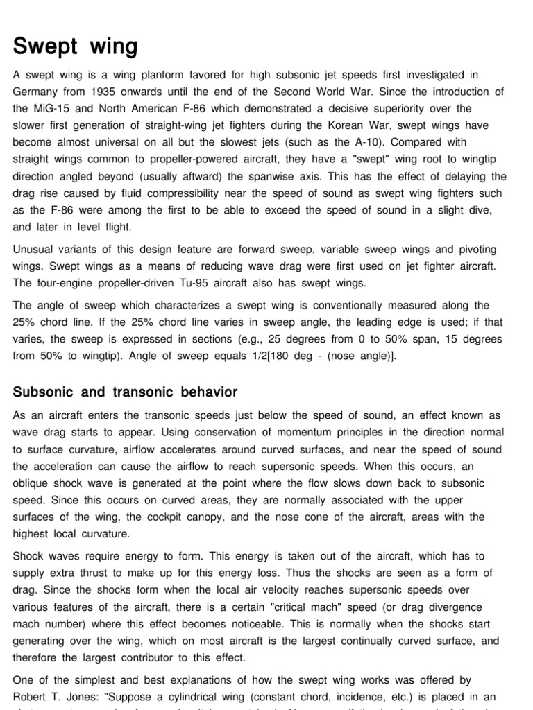 Swept Wings | PDF | Stall (Fluid Mechanics) | Supersonic Speed