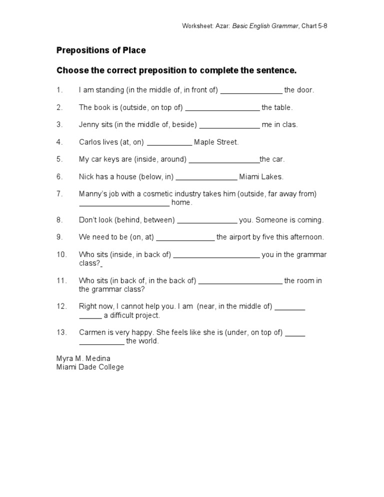 Prepositions of Place | PDF | Teaching Methods & Materials | Home & Garden