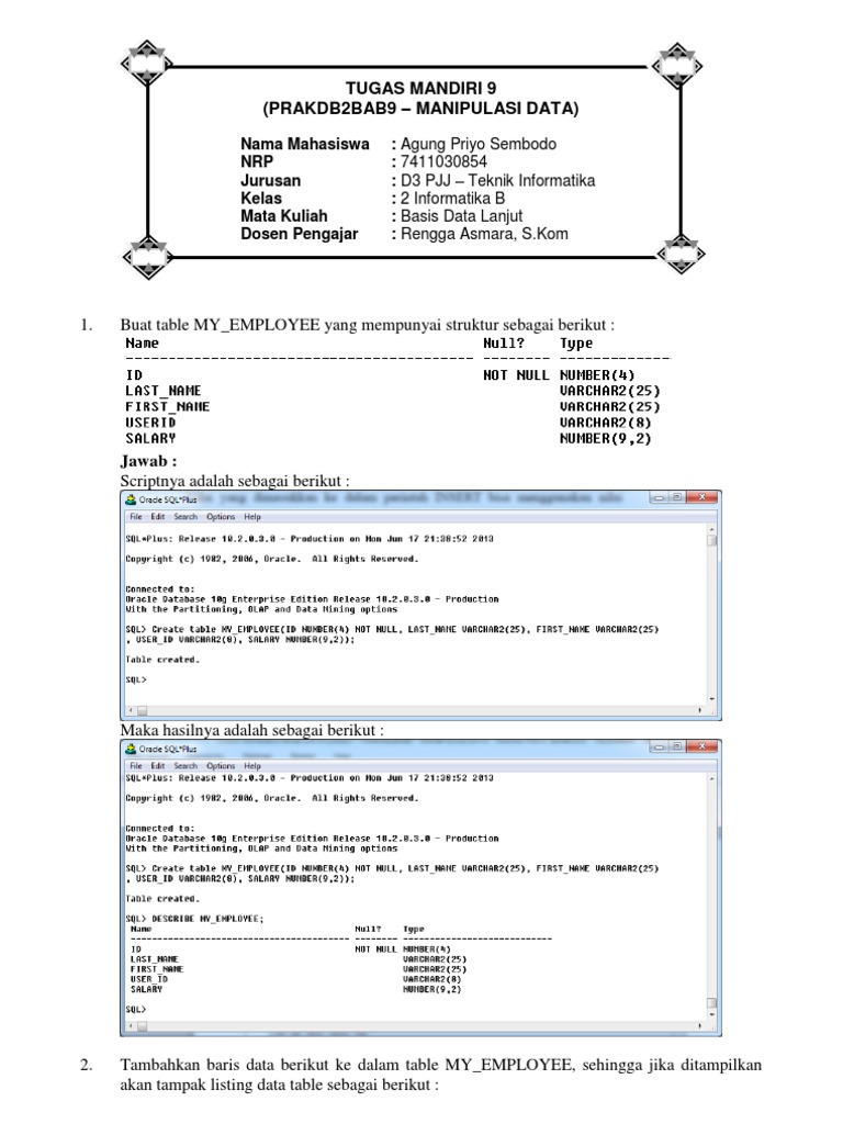 Tugas Mandiri 9 Basis Data Lanjut Prakdb2bab9 Manipulasi Data