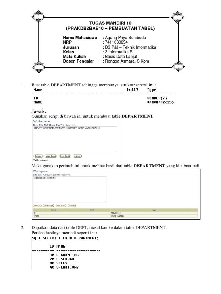 Tugas Mandiri 10 Basis Data Lanjut - Prakdb2bab10 - Pembuatan Tabel ...