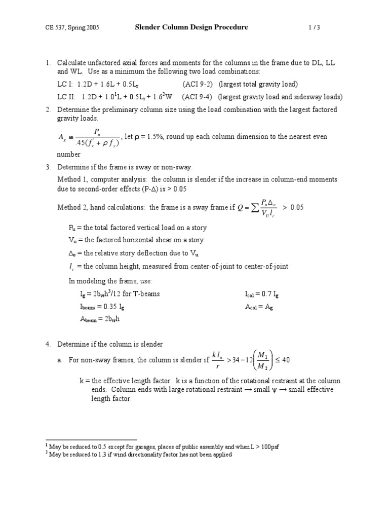 Slender Column Design Procedure | Column | Mechanics
