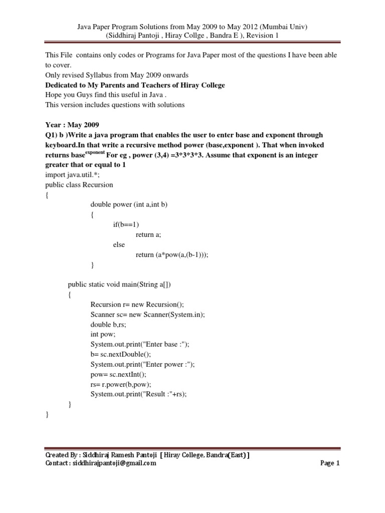 Java Exam Solutions: May 2009-2012 | PDF | Java (Programming Language ...
