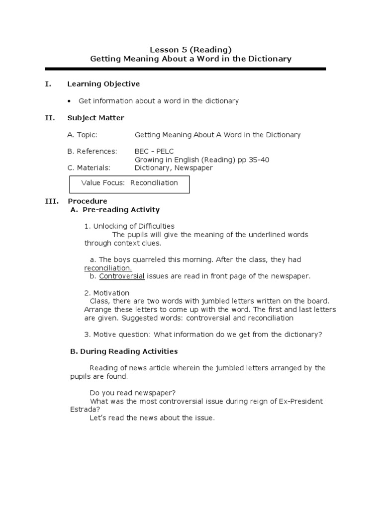 Lesson 5 Getting Information About The Word in The Dictionary | PDF ...