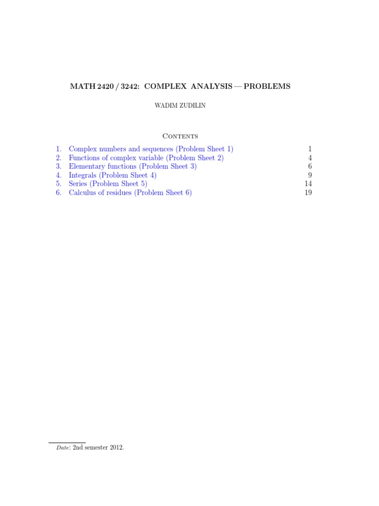 Complex Analysis Problem Sets Overview | PDF | Trigonometric Functions | Power Series