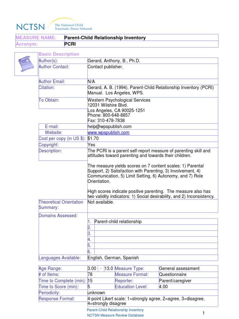 PCRI | PDF | Validity (Statistics) | Psychometrics