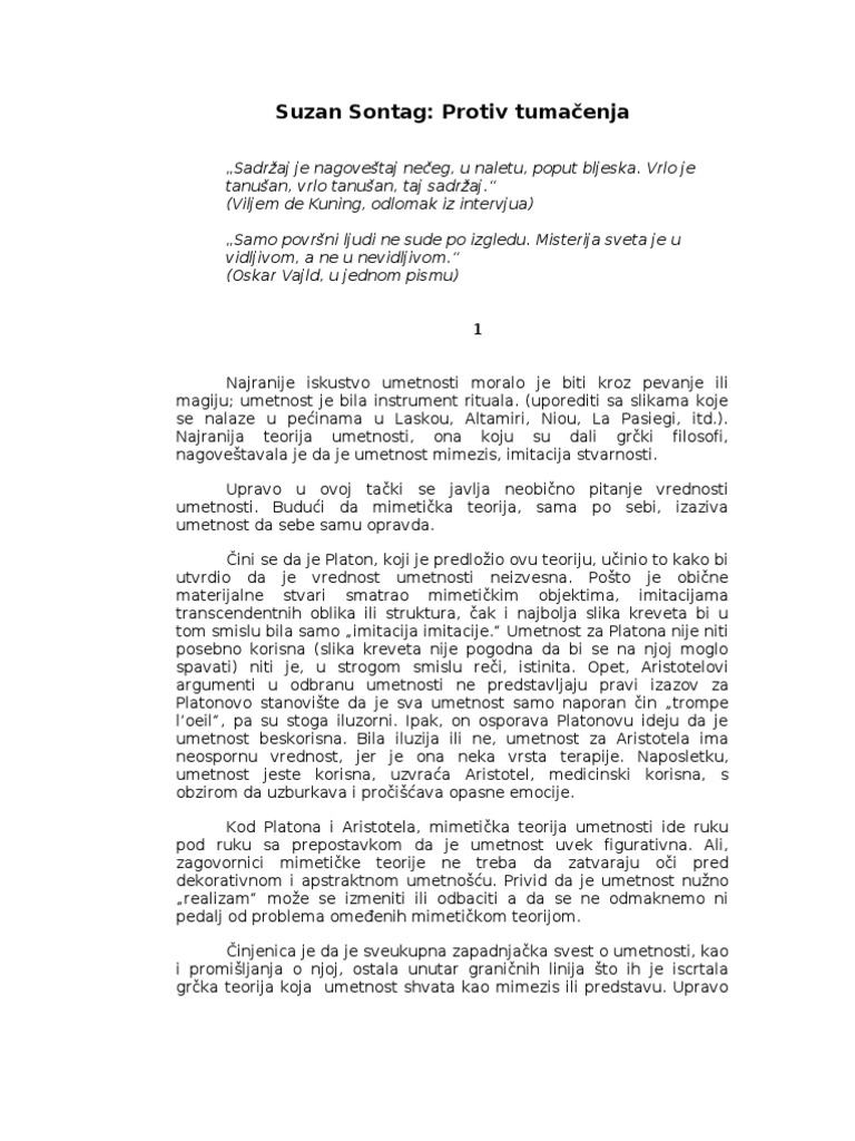 Sontag Protiv Tumacenja Prevod Viktor Radun Teon | PDF