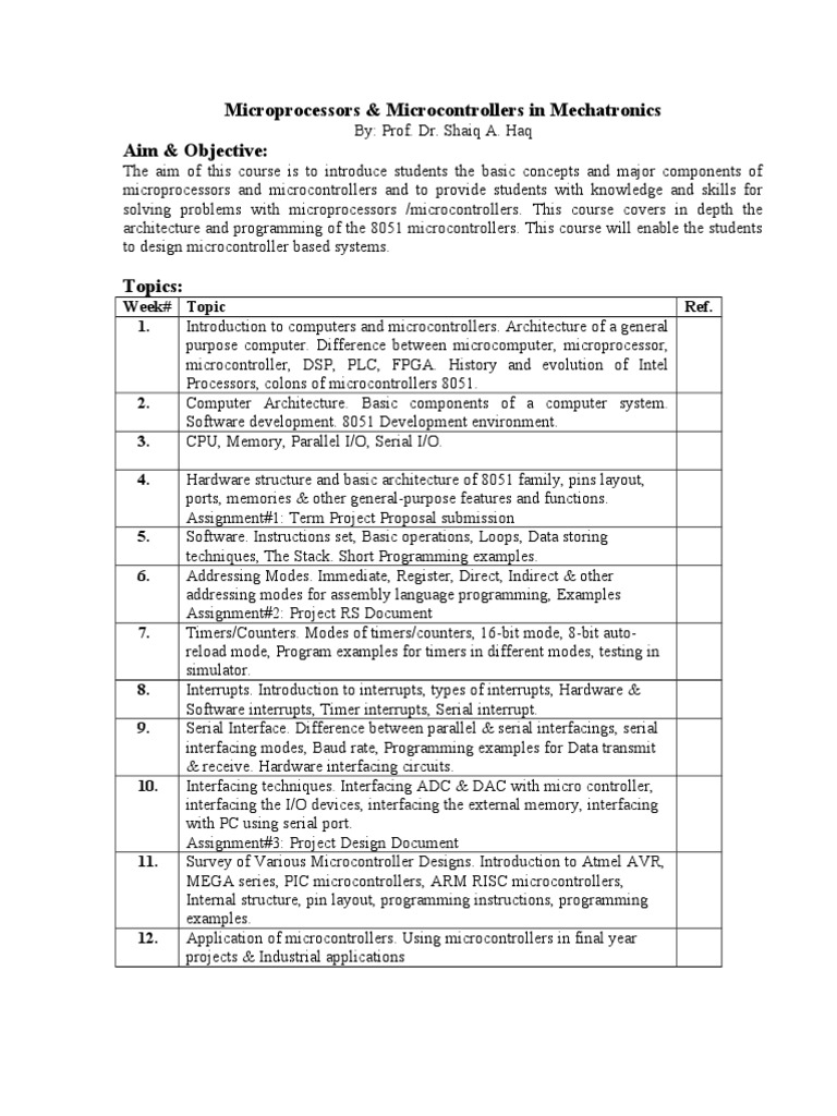 Course Outline | PDF | Microcontroller | Microprocessor